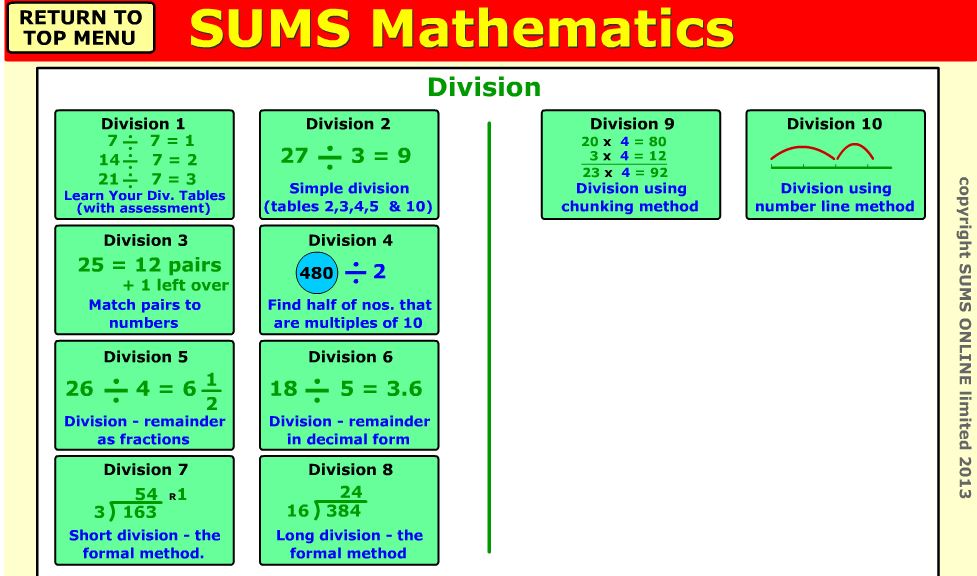 6 sums.co.uk Division | Mathematics, Learning and Technology
