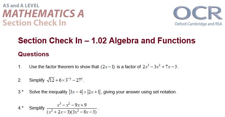 Check In Tests & More – OCR | Mathematics, Learning and Technology